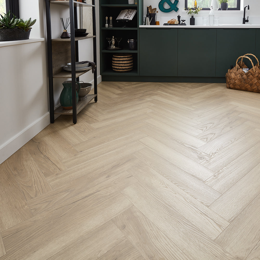 Kronotex Grasmere Herringbone 8mm Laminate Flooring - Light Oak ...